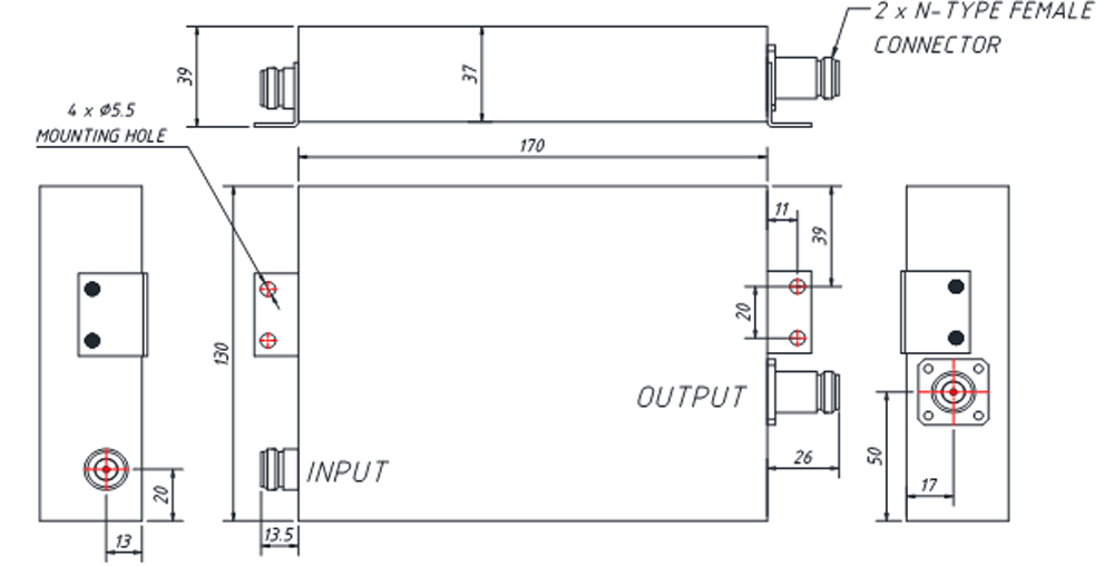 Low PIM Fixed Attenuator,N female to N female,50watt,0.6‐6GHz ...